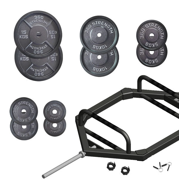 88kg Standard Trap Bar & Weights Package | Little Bloke Fitness